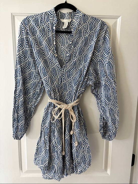 H&M | Dresses | Hm Santorini Blue And White Long Sleeve Dress With Sea ...